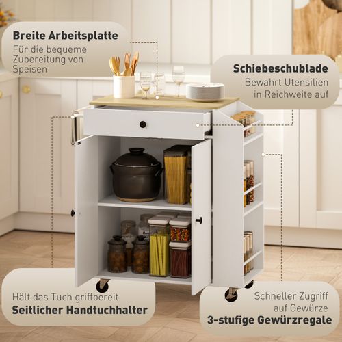 Îlot De Cuisine Bois Mdf 100x48x90cm Avec étagère, épicier, Barre ...