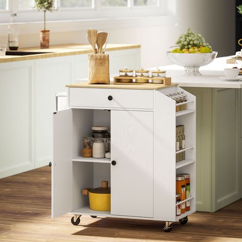 Îlot De Cuisine Bois Mdf 100x48x90cm Avec étagère, épicier, Barre ...