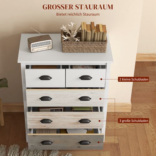 Commode En Bois Avec 5 Tiroirs Protection Anti-basculement, Blanc ...