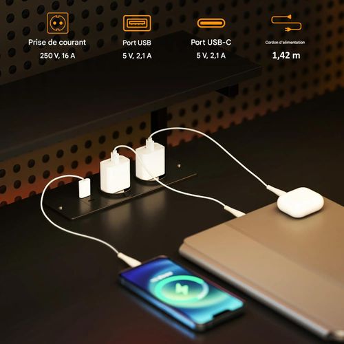 Bureau d’angle en L avec 6 étagères et station de charge USB, support ...