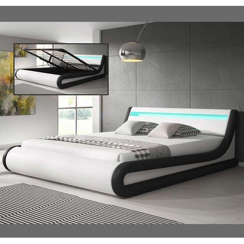 Lit Double Avec Coffre 150x190cm En Blanc Et Noir Avec LED Parisina ...