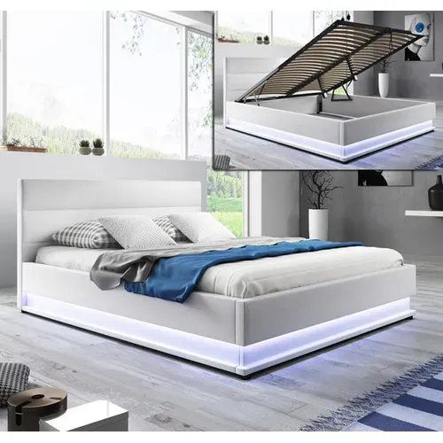 Lit Double Avec Coffre 150x190cm En Blanc Avec LED Nitas - Lit double BUT