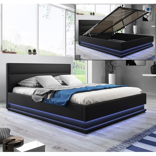 Lit Double Avec Coffre 180x200cm En Noir Avec LED Nitas - Lit double BUT