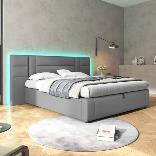 Lit LED 160x200 Cm, Hydraulique, Avec Éclairage LED, Rangement, Pu ...