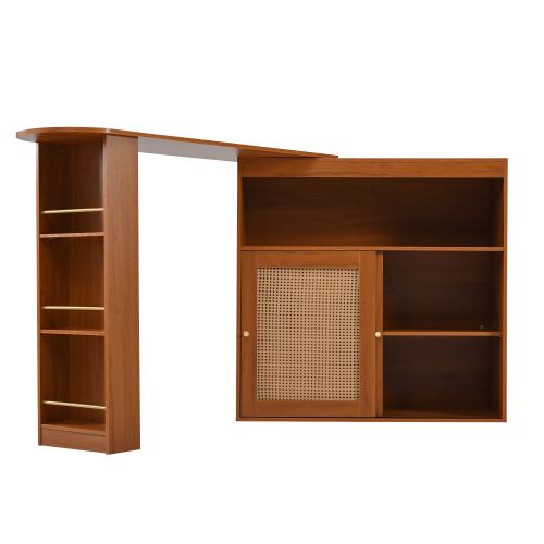 Table Haute Extensible Avec Rangement, Mdf Et Rotin, L138-193×p39×h104 ...