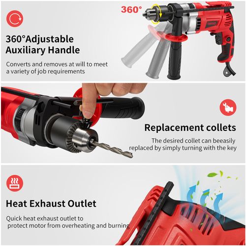 Perceuse à Percussion Filaire 910w, Poignée Rotative à 360° - Perceuse BUT