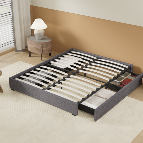Lit 120 x 190 cm avec tiroirs, Sommier à lattes en bois, Cadre en tissu ...