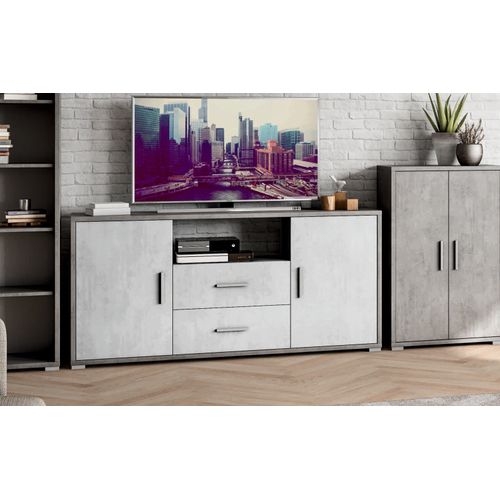 Meuble TV 2 Portes 2 Tiroirs Gris - Meuble TV BUT