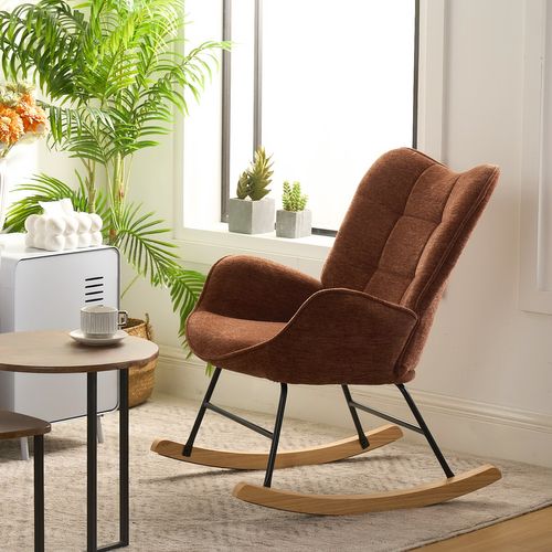 Fauteuil à Bascule Allaitement Rocking Chair Scandinave En Tissu, Rouge ...