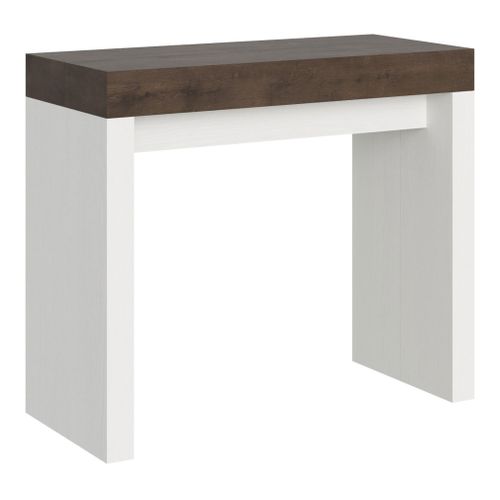 Console Extensible 90x40/196 Cm Roxell Mix Small Dessus Noyer - Structure Frêne Blanc - Table ...