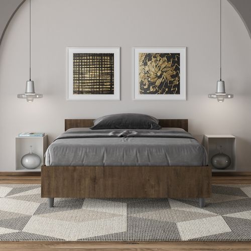 Lit 1 Place Et Demi Avec Sommier 120x190 Noyer Nuamo - Lit double BUT