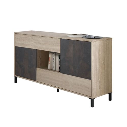 Buffet 2 Portes, 2 Tiroirs Et 1 Niche Effet Bois - L151 X H80 Cm ...