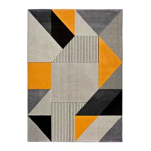 Tapis Géométrique Gladys 12138 Gris/noir/moutarde 140x200 Cm - Tapis ...
