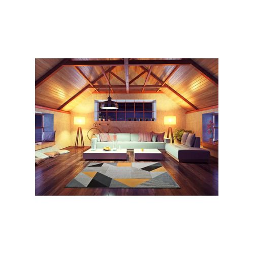 Tapis Géométrique Gladys 12138 Gris/noir/moutarde 140x200 Cm - Tapis ...