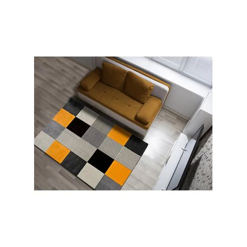 Tapis Géométrique Gladys 12139 Gris/noir/moutarde 160x230 Cm - Tapis ...