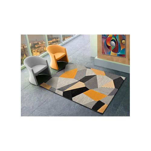 Tapis Géométrique Gladys 12140 Gris/noir/moutarde 160x230 Cm - Tapis ...