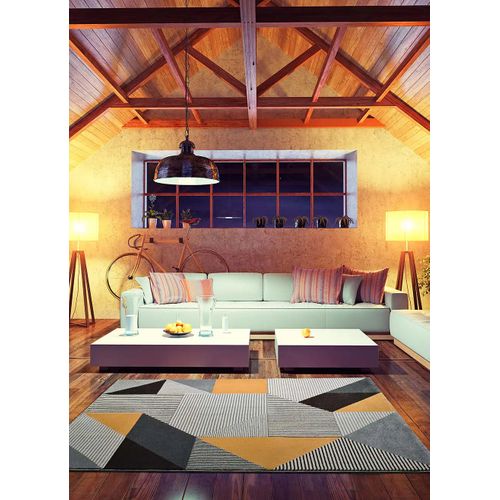 Tapis Géométrique Gladys 12138 Gris/noir/moutarde 200x290 Cm - Tapis ...