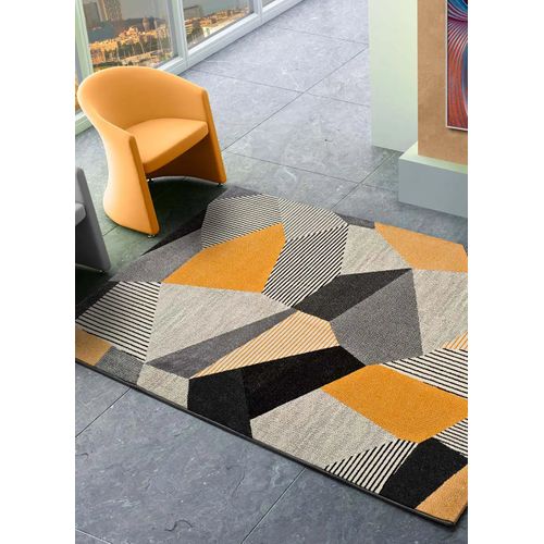 Tapis Géométrique Gladys 12140 Gris/noir/moutarde 60x120 Cm - Tapis ...