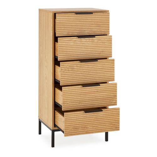 Commode Haute Monica 5 Tiroirs Couleur Bois - Commode - Chiffonnier BUT