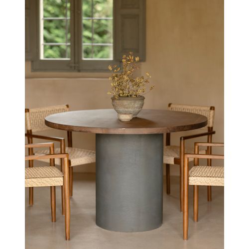 Table De Salle à Manger Ronde En Bois Massif Teinte Chêne Foncé Pieds ...