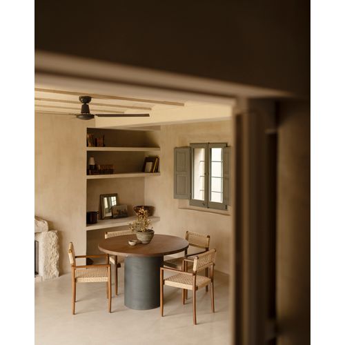 Table De Salle à Manger Ronde En Bois Massif Teinte Chêne Foncé Pieds ...