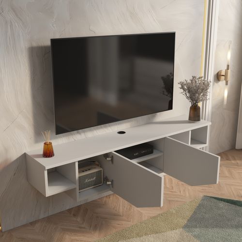 Hera Meuble TV Suspendu Avec Placards Et Niches (blanc Brillant ...