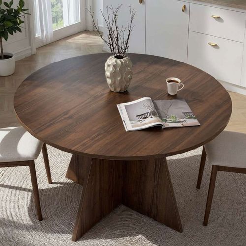 Naro - Table à Manger 4 Personnes Ronde En Bois - Bois Foncé - Table BUT