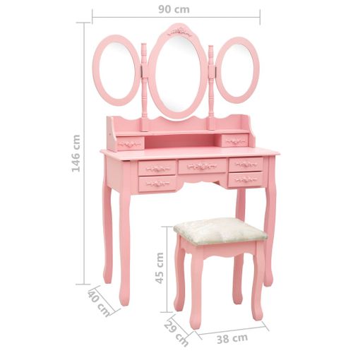 Coiffeuse Avec Tabouret Et Miroir Pliable En 3 Rose - Coiffeuse BUT
