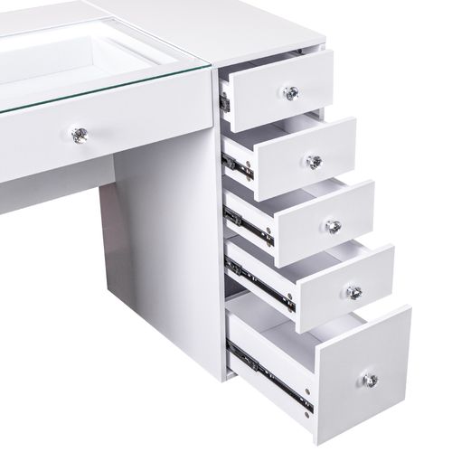 Coiffeuse avec Miroir à Éclairage LED Dimmable Blanc 92cm 6 Tiroirs ...