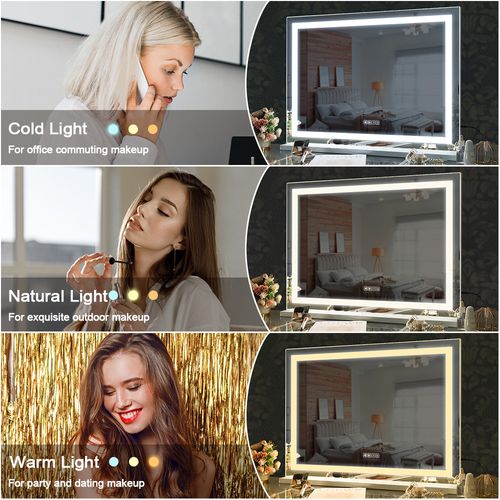 Coiffeuse avec Miroir à Éclairage LED Dimmable Blanc 92cm 6 Tiroirs ...