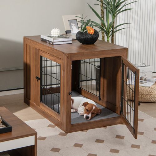 Cage Pour Chien Animaux Avec 2 Portes Verrouillables Coussin En Lin ...