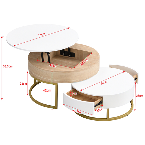 Table Basse Réglable En Hauteur, Table De Salon Moderne Avec 2 Tiroirs ...