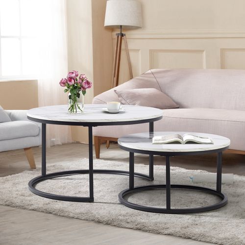 Table Basse Gigogne Ronde, Ensemble De 2, 80x80x45/60x60x33.5 Cm ...