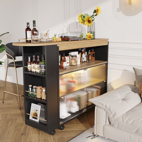 Table De Bar Extensible 138-204×39×105cm, Table De Bar Mobile, Grand ...