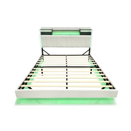 Lit Double Lit 2 Place 140x200 Avec LED Et Prise USB, Tête De Lit Avec ...