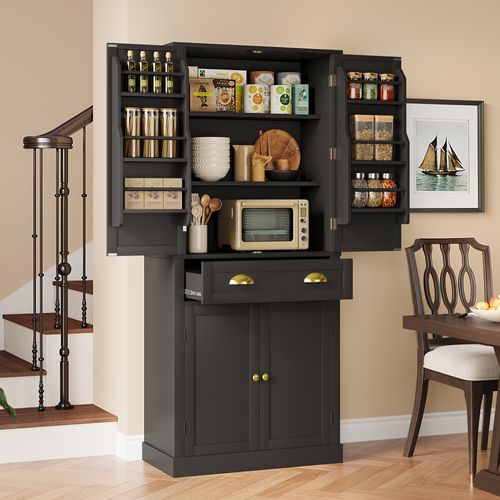 Buffet De 182 Cm, 4 Portes, 1 Tiroir, 2 Portes Avec Étagères, 6 ...