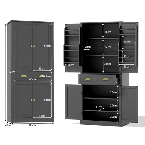 Buffet De 182 Cm, 4 Portes, 1 Tiroir, 2 Portes Avec Étagères, 6 ...