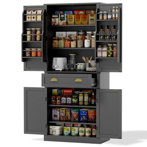 Buffet De 182 Cm, 4 Portes, 1 Tiroir, 2 Portes Avec Étagères, 6 ...