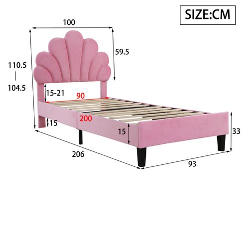 Lit Enfant 90x200 Cm, Design Fleuri En Velours Doux Avec Sommier à ...