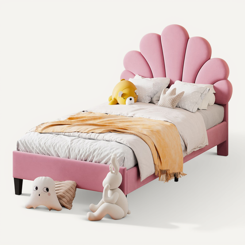 Lit Enfant 90x200 Cm, Design Fleuri En Velours Doux Avec Sommier à ...