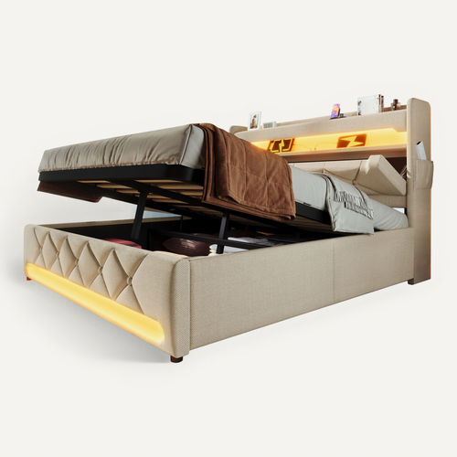 Lit Double Hydraulique 180x200 Avec Tête De Lit Rangement USB/type-c ...