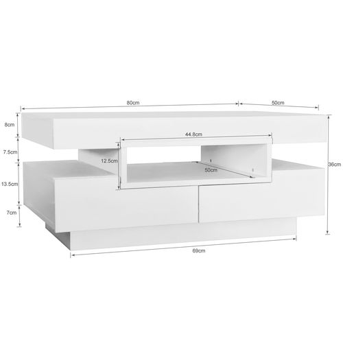Table Basse Rectangulaire Blanche Brillante Avec LED, 4 Tiroirs De Rangement, 80x50x36cm - Table ...