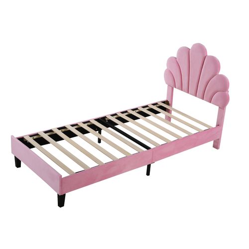 Lit Enfant 90x200cm En Velours Rose Avec Tête De Lit En Forme De Fleur ...