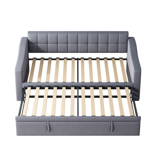 Lit Enfant Extensible 90/180x190 Cm, Lit Gigogne 90x190cm, Ports USB, Velours Gris - Lit gigogne BUT