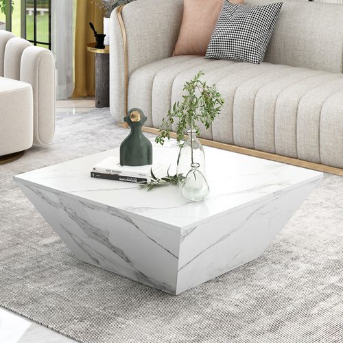 Table Basse Trapézoïdale, 2 Tiroirs, Design Moderne Effet Marbre ...