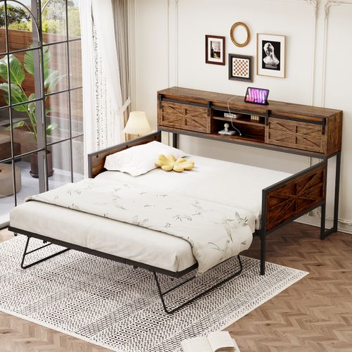 Lit Gigogne 90x200 Cm - Lit Ado Extensible Avec Rangement, Métal ...