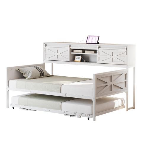 Lit Gigogne 90x200 Cm - Lit Ado Extensible Avec Rangement, Métal ...