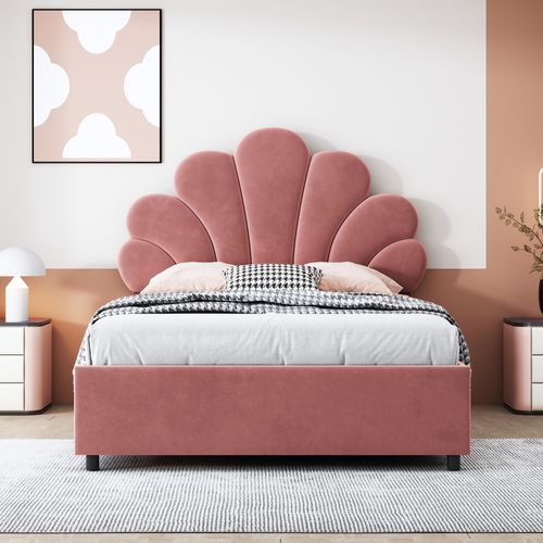 Lit Coffre Enfant 90x200 Cm Avec Tête De Lit Réglable En Forme De Fleur ...