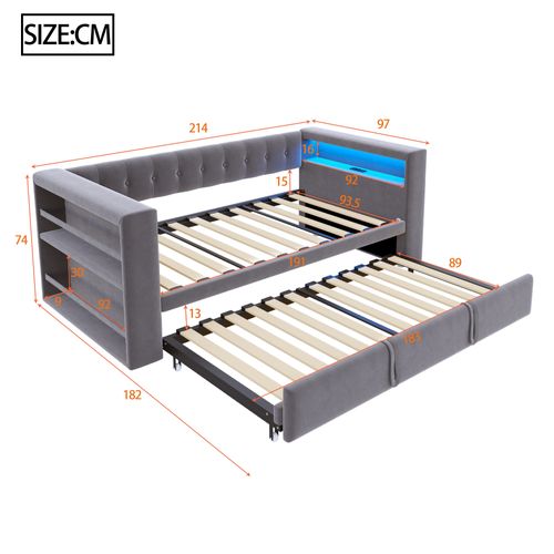 Lit Gigogne Extensible 90/180x190cm Avec LED, Rangements Et Prises USB ...