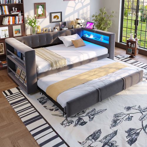 Lit Gigogne Extensible 90/180x190cm Avec LED, Rangements Et Prises USB ...